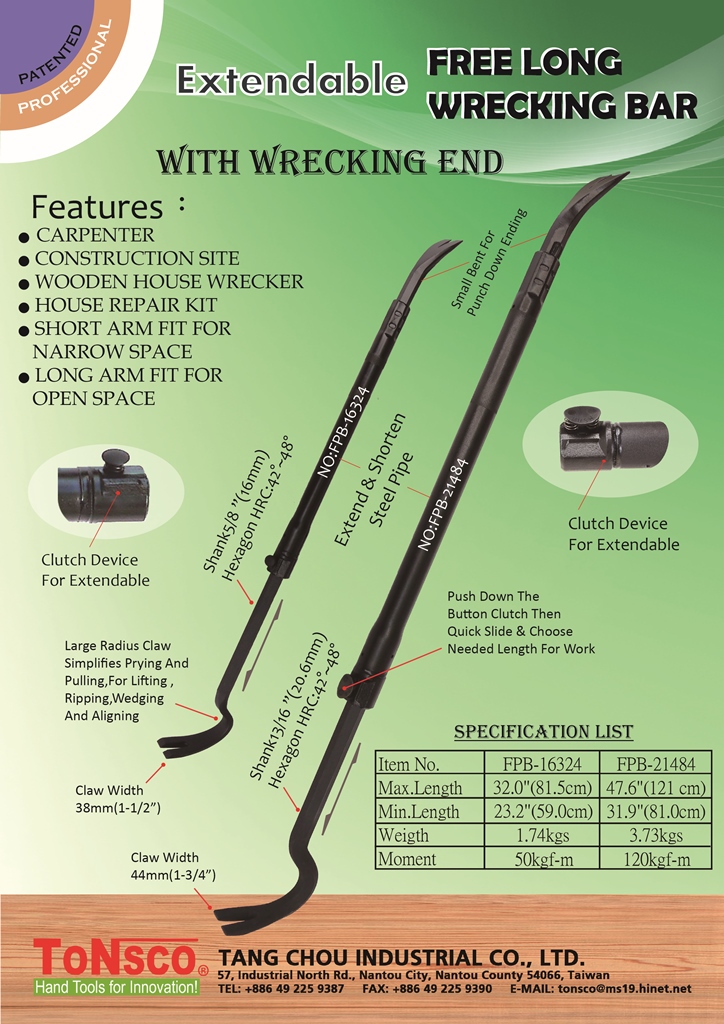 Extendable Free Long Wrecking Bar with Wrecking End