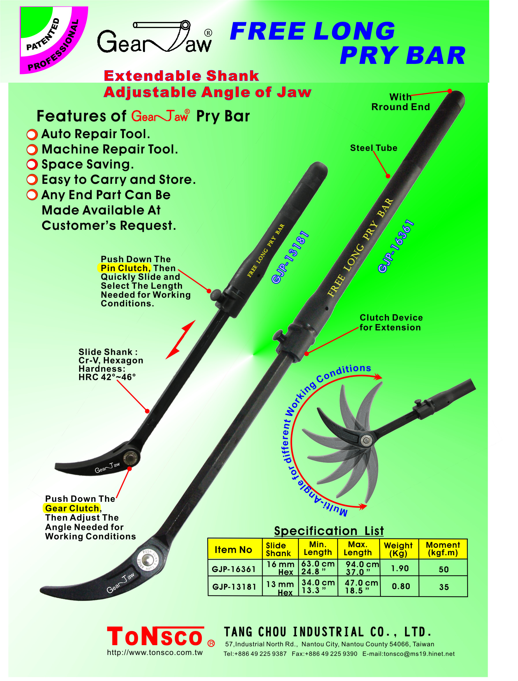 GearJaw Extendable Pry Bar Round End